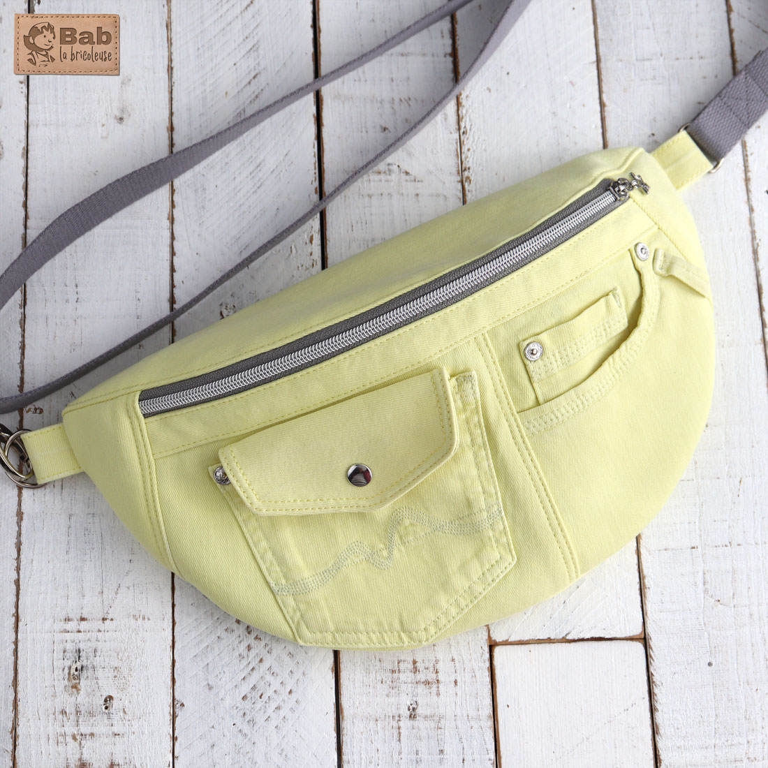 Sac Banane en jean upcyclé Jaune citron - Bab la bricoleuse